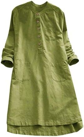 Generic Chemisier &agrave; manches longues &eacute;l&eacute;gant pour femme - Grandes tailles - Chemisier d&eacute;t&eacute; en lin - Col en V - Chemisier long l&eacute;ger - En mousseline - Lin - Che