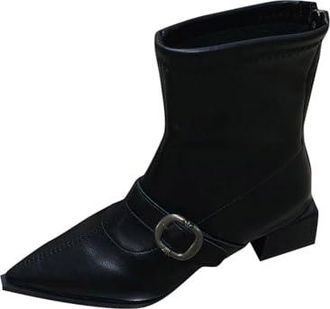 Generic Bottines pour femme &agrave; talon &eacute;pais - Confortables - Bout pointu - Boucle de couleur unie - Fermeture &eacute;clair dans le dos - &Eacute;l&eacute;gantes bottes de marche da