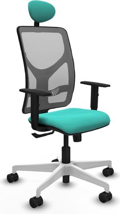Piqueras y Crespo B&uuml;rostuhl mit Kopfst&uuml;tze, 1D-Armlehnen, h&ouml;henverstellbare Lendenwirbelst&uuml;tze und festes Kopfteil, ausgestattet mit 3 Positionen, Grau/T&uuml;rkis