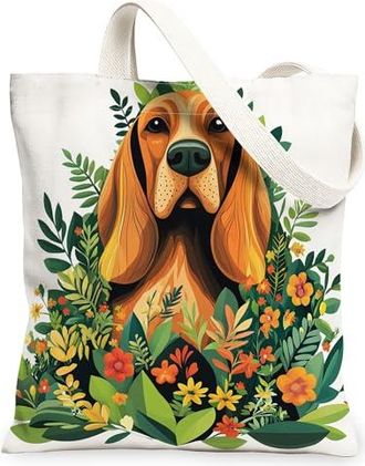 Generic Sac fourre-tout en toile motif chien de l&eacute;vrier printanier pour faire du shopping, 33 x 38,1 cm, sac d&eacute;picerie r&eacute;utilisable avec motif imprim&eacute; de plan