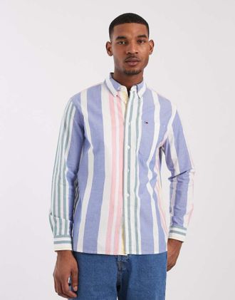 Tommy Jeans Chemise Oxford &agrave; rayures - Bleu/vert-Blanc
