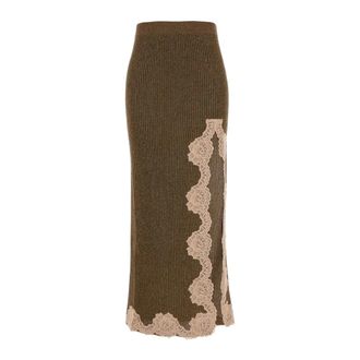 Valentino Garavani Jupe midi c&ocirc;tel&eacute;e en lurex avec bordure en dentelle - Femme - Jupes - Brun - Taille: 38 FR