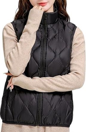 Generic Gilet noir pour femme, coupe minimaliste, court, matelass&eacute;, sans manches, fermeture &eacute;clair sur le devant, col montant, noir, taille 3XL