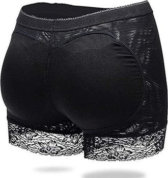 DODOING Culotte gainante rembourr&eacute;e en dentelle pour femme, Noir, M