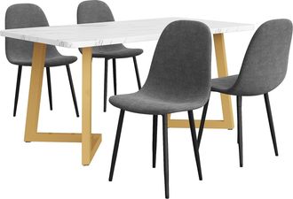 Generic Essgruppe 5-teilig f&uuml;r 4 Personen Rechteckiger Esstisch mit 4 St&uuml;hlen Set f&uuml;r Esszimmer Wohnzimmer K&uuml;chen Tischplatte in Marmoroptik Beine aus Metall 
