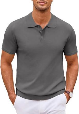 Coofandy Polo tricoté à Manches Courtes pour Hommes Coupe régulière Polos décontractés dété t-Shirt Basique Gris foncé XXL