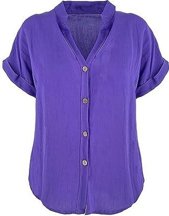 JOPHY & CO. 7147 Chemise basique à manches kimono et col en V pour femme en viscose classique dété et confortable, violet, S