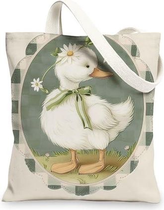 Generic Sacs fourre-tout en toile de canard, sacs dépicerie réutilisables, style vintage, légers et lavables avec bandoulière en toile B, blanc, 13x15 Inch