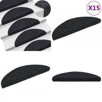 vidaXL Tapis descalier auto-adh&eacute;sif Poin&ccedil;on aiguillet&eacute; 15 pcs Noir - Tapis Descalier - Tapis Marche - Antid&eacute;rapant - Tapisserie Murale - Protection