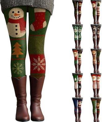 Generic HUIFUAO Legging de No&euml;l tricot&eacute; pour femme - Motif P&egrave;re No&euml;l et bonhomme de neige - Pantalon de yoga amusant - Bas dhiver chaud et &eacute;pais - Grande tail