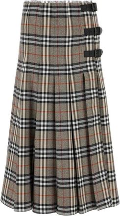 Burberry Femme, Jupes, Multicolore, Taille: 34 FR Jupe midi pliss&eacute;e &agrave; carreaux avec boucle d&eacute;corative