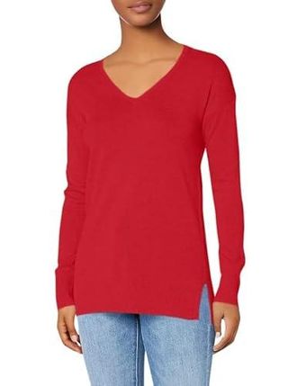 Amazon Essentials Pull Tunique Léger À Manches Longues Et Col En v (Disponible En Grande Taille) Femme, Rouge Cerise, XL Grande taille