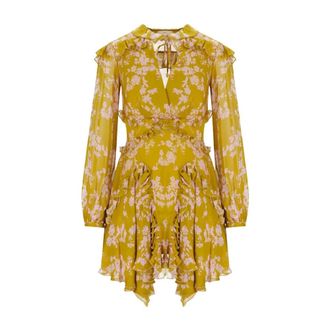 Elisabetta Franchi Mini-Kleid mit Blumenmuster und R&uuml;schen - - Dresses - Damen - Gelb - L