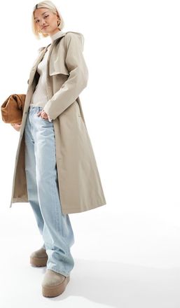 Threadbare Midi-Trenchcoat in Steingrau mit Gürtel-Neutral