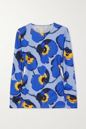 Carolina Herrera Haut En Jersey Stretch &Agrave; Fronces Et &Agrave; Imprim&eacute; Fleuri - Bleu
