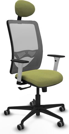 Piqueras y Crespo Arbeitsbankstuhl Zulema mit wei&szlig;en und schwarzen Armlehnen, h&ouml;henverstellbarer Lendenwirbelst&uuml;tze und festem Kopfteil, ausgestattet mit 3 Positionen, 