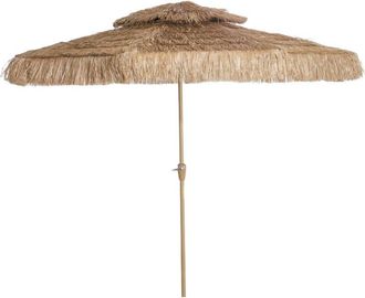 OUTSUNNY Parasol droit style Hawa&iuml;en - parasol &agrave; franges raphia diam&egrave;tre 294 cm - manivelle m&eacute;tal marron clair