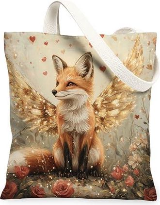 Generic Sac fourre-tout en toile motif renards pour le shopping 33 x 38 cm, sac d&eacute;picerie r&eacute;utilisable pour la Saint-Valentin, sac d&eacute;picerie pour femme, motif