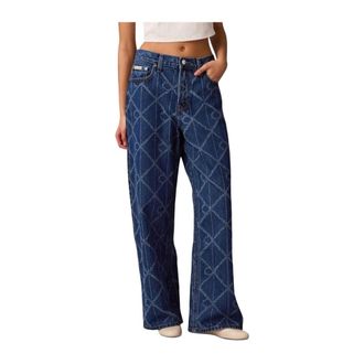 Calvin Klein Jeans Femme, Jeans, Bleu, Taille: W27 Jean &agrave; motif g&eacute;om&eacute;trique en coton avec fermeture &eacute;clair et bouton