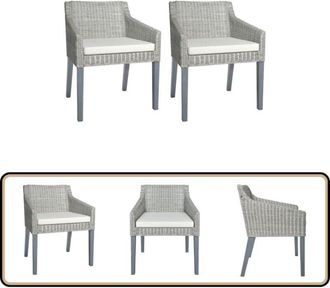 vidaXL Vidaxl - Esszimmerstühle mit Kissen 2 Stk. Grau Natur Rattan - Esszimmerstühle - Rattan Möbel - Gartenstühle - Wohnzimmersitze - Bequeme Stühle