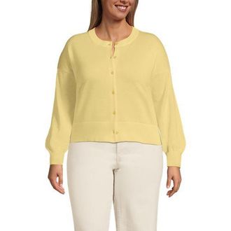Lands End Kurzer Feinstrick-Cardigan aus Baumwolle, Damen, Gr&ouml;&szlig;e:56-58 plus, Gelb, Baumwolle, by Lands End