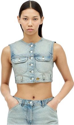 Courr&egrave;ges Denim Crop Weste mit Logo-Stickerei - - Jackets - Damen - Blau - XS