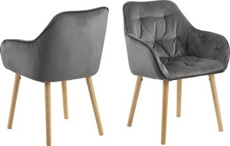 AC Design Furniture Bentley Carver Esszimmerstühle 2er Set, H: 83 x B: 58 x T: 55 cm, Dunkelgrau/Eiche, Samt/Gummibaum, 2 Stk