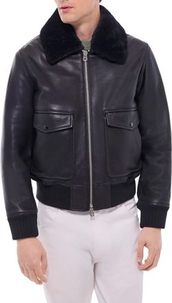Fursac Bombardier en cuir &agrave; col amovible - Taille XXL - Homme