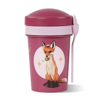 Awave Die Schule der Magischen Tiere M&uuml;slibecher To Go 540 ml rPET Beerenrot Rabbat, Becher mit L&ouml;ffel f&uuml;r Joghurt M&uuml;sli Fr&uuml;chte Suppe, Auslaufsicher