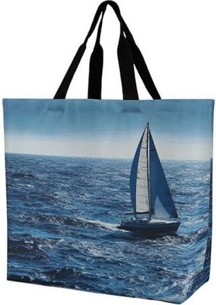 Generic Voilier De La Mer Bleue Sac A Main Femmes Imperm&eacute;able Tote Bag L&eacute;ger Sac Courses Pour Plage Universit&eacute; Gym