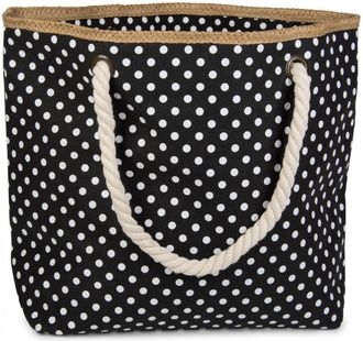styleBREAKER Strandtasche mit Punkte Muster und Kordelgriffen | großes Hauptfach mit Reißverschluss | inkl. abnehmbarer Kosmetiktasche | Shopper Damen mit Bast-Det