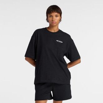 New Balance Femme Sport Graphic Oversized T-Shirt en Noir, Jersey de Coton, Taille 2XL
