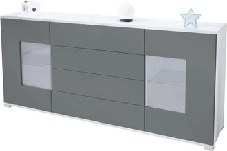 Vladon Sideboard Grömitz V2, Kommode mit 2 großen Türen und 4 Schubladen, Weiß matt/Graphit Seidenmatt (166,5 x 75,5 x 35)