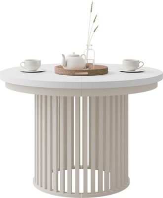 Mirjan24 Ausziehbarer Tisch Kogolo 100, Runder Esszimmertisch f&uuml;r 2-4 Personen, Beine aus Buchenholz, Praktischer Tisch f&uuml;r K&uuml;che, Geeignet f&uuml;r Wohnzimmer (Wei