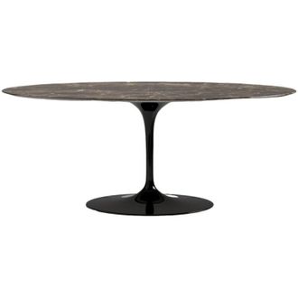 Les Tendances Table ovale TULIPE plateau en marbre - Collection Marbre brun emperador Noir brillant 160 cm-Plateau Marbre brun emperador-Largeur 160 cm-Pi&egrave;tement