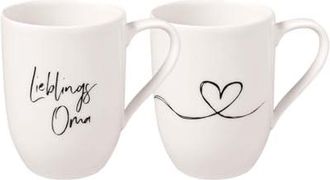 Villeroy & Boch Statement Tassen Set Lieblingsoma 2 teilig Weiß, Schwarz, Spülmaschinenfest, Mikrowellensicher, Lieblingsoma Geschenke, Oma Tassen, Oma Becher, Kaffee