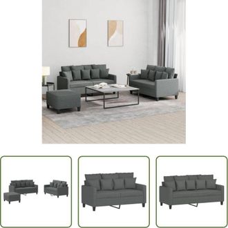 vidaXL Sofagarnitur - 3-tlg. Sofagarnitur mit Kissen Dunkelgrau Stoff