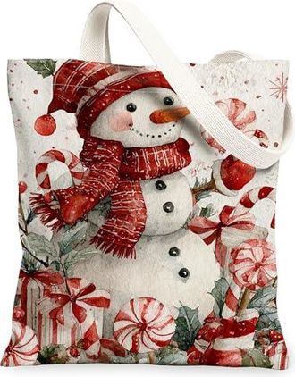 Generic Sacs fourre-tout en toile motif bonhomme de neige, sacs de courses r&eacute;utilisables, joli motif dhiver, l&eacute;gers et lavables avec bandouli&egrave;re pour &eacute;picerie