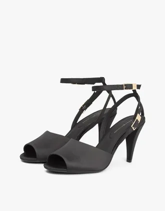 Tommy Hilfiger High Heels mit Satin in Schwarz und zwei Schnallen