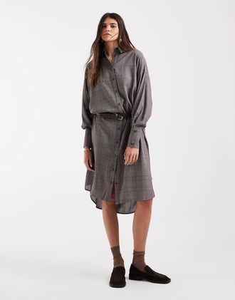 Asos robe chemise maxi &agrave; larges poignets &agrave; carreaux monochromes-Multi