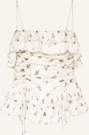 Ganni Satintop Mit Rüschen weiss