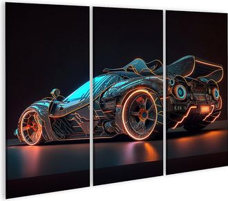 Islandburner Bild auf Leinwand futuristischen Sportwagen neon leuchtenden gl&auml;nzenden Luxus Cyberpunk Auto Renne Bilder Wandbilder Poster IZJC-3P
