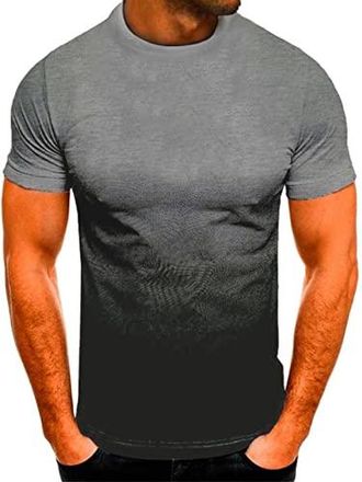 Generic Chemises pour hommes adultes coupe ajustée classique col rond dégradé manches courtes été athlétique t-shirt ample sport course gym vêtements de sport