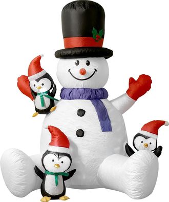 Generic Aufblasbarer Weihnachts- Mit 3 Pinguinen - 7FT Outdoor LED-Dekoration Mit Farbigen Rotierenden RGB-Lichtern | Gro&szlig;er Aufblasbarer F&uuml;r Rasen, Garten, T