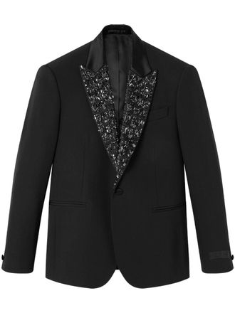 Versace blazer en laine &agrave; ornements en cristal - Noir