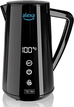 SWAN Alexa Wasserkocher WIFI Smart Kettle 1,5L, mit Temperatureinstellung, Schwarz, Kabellos, LED-Touchscreen, Warmhaltefunktion, Cool Touch, Isolierte Ede