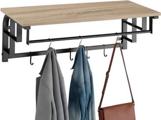 TecTake TecTake Porte manteau mural 66 x 30 x 27 cm, avec &eacute;tag&egrave;re, 5 crochets amovibles et tringle de suspension, Porte manteau bois, Meuble dentr&eacute;e, Vestiair