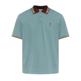 Versace Besticktes Polohemd aus Baumwoll-Piqu&eacute; - - Tops - Herren - Gr&uuml;n - S