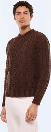 Fursac Pull torsadé à col rond en laine - Taille XL - Homme