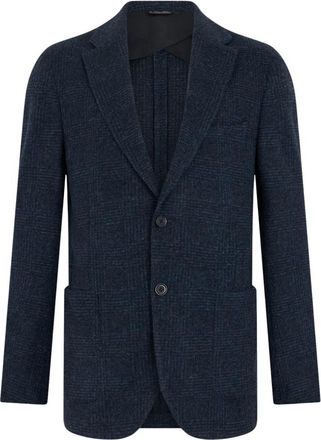 Brooks Brothers Homme, Vestes, Bleu, Taille: 5XL Blazer en jersey &agrave; carreaux
